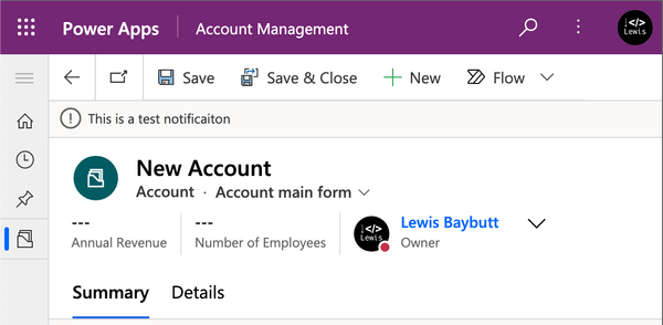 Creating in form notifications in model-driven apps - Low Code Lewis